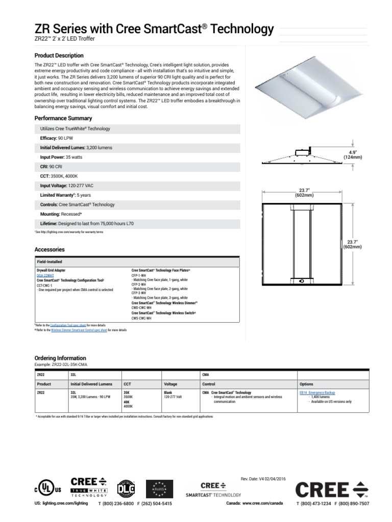 ZR22 Cree SmartCast Technology Spec Sheet | PDF | Lighting | Light