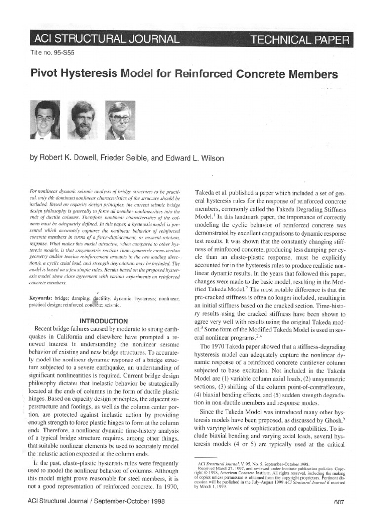 Pivot Hysteresis Model - Dowell, Seible & Wilson ACI 1998 | PDF