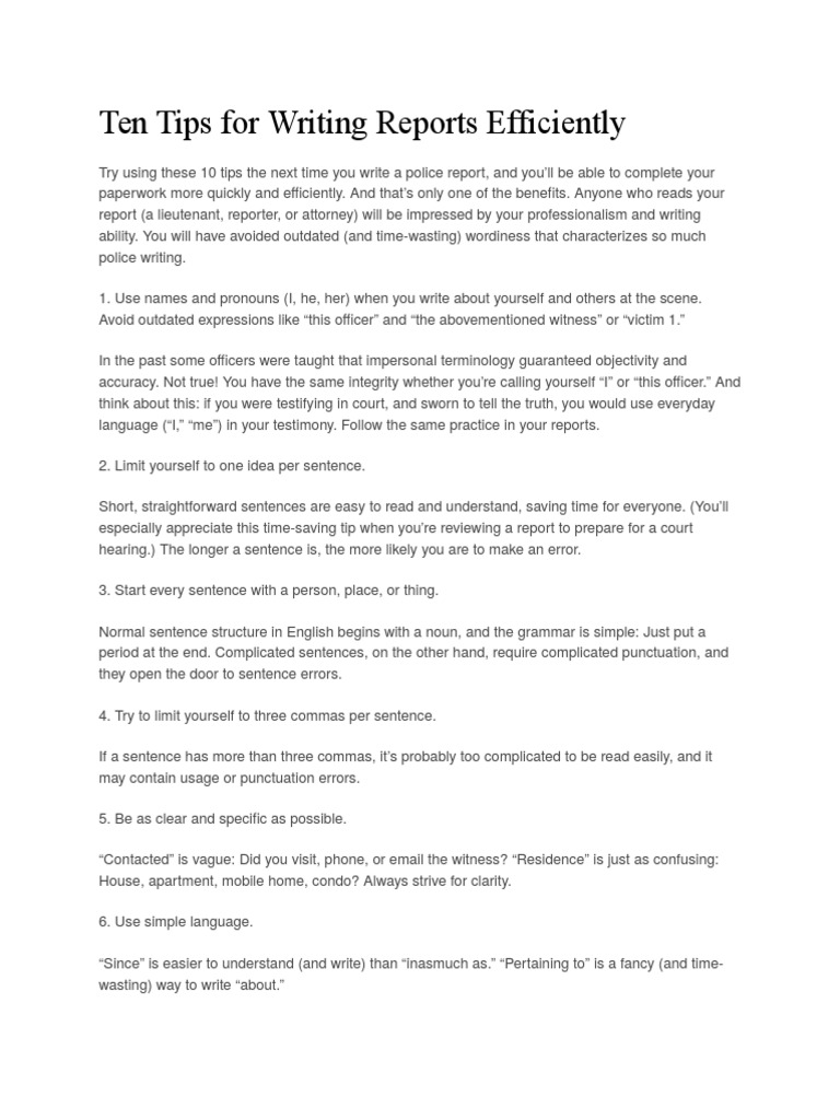 Ten Tips for Efficient Police Report Writing | PDF | Languages