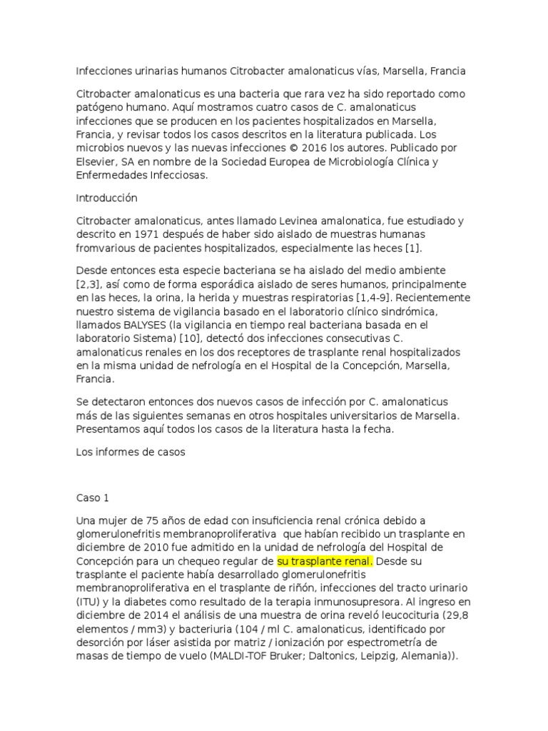 Infecciones Urinarias Humanos Citrobacter Amalonaticus Vías | PDF ...