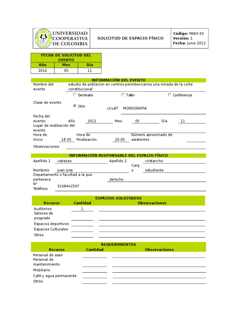 Formato Solicitud de Espacio | PDF