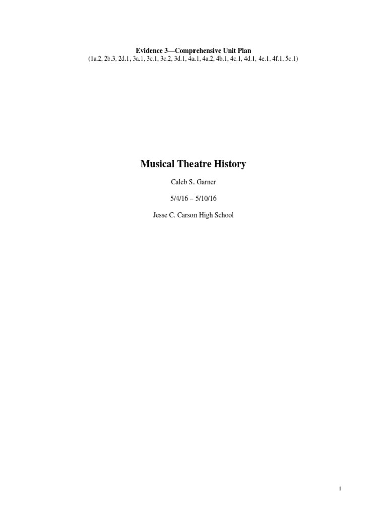 Comprehensive Unit Plan - Musical Theatre History Project | PDF ...