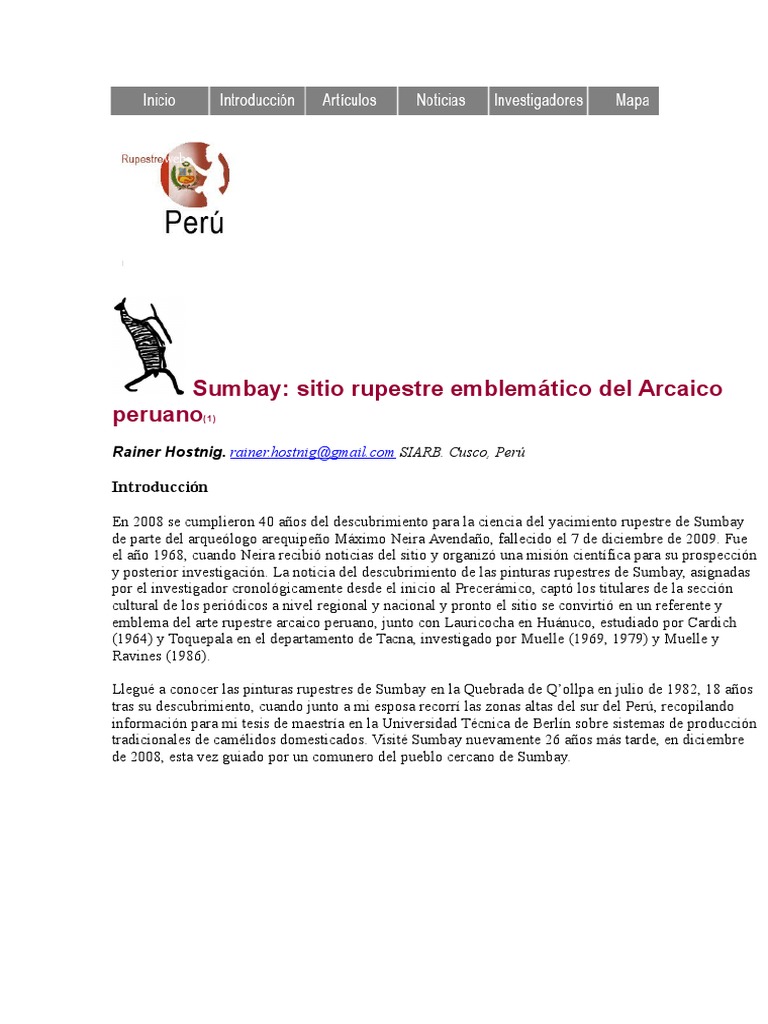 Sumbay: Arte Rupestre Arcaico Peruano | PDF | Arte roquero | Pinturas