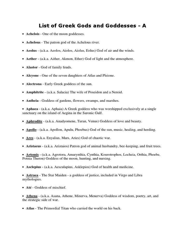Greek Gods and Goddesses List A-Z | PDF | Dionysus | Deities