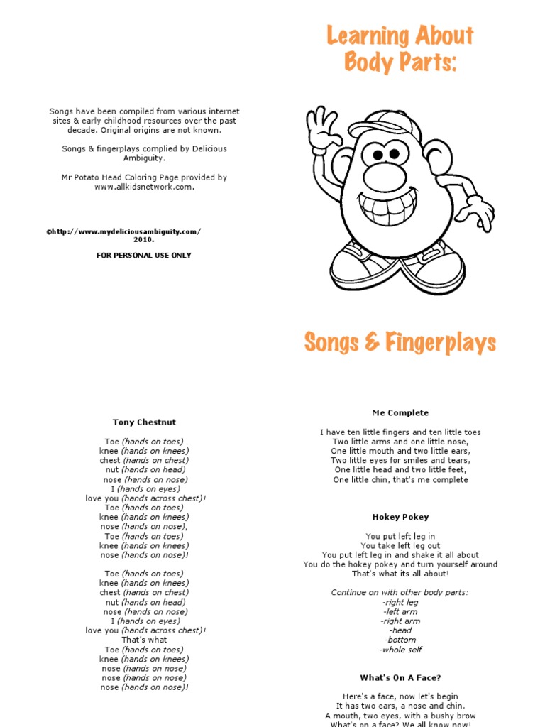 Learning About Body Parts Song Book | PDF | Hand | Foot