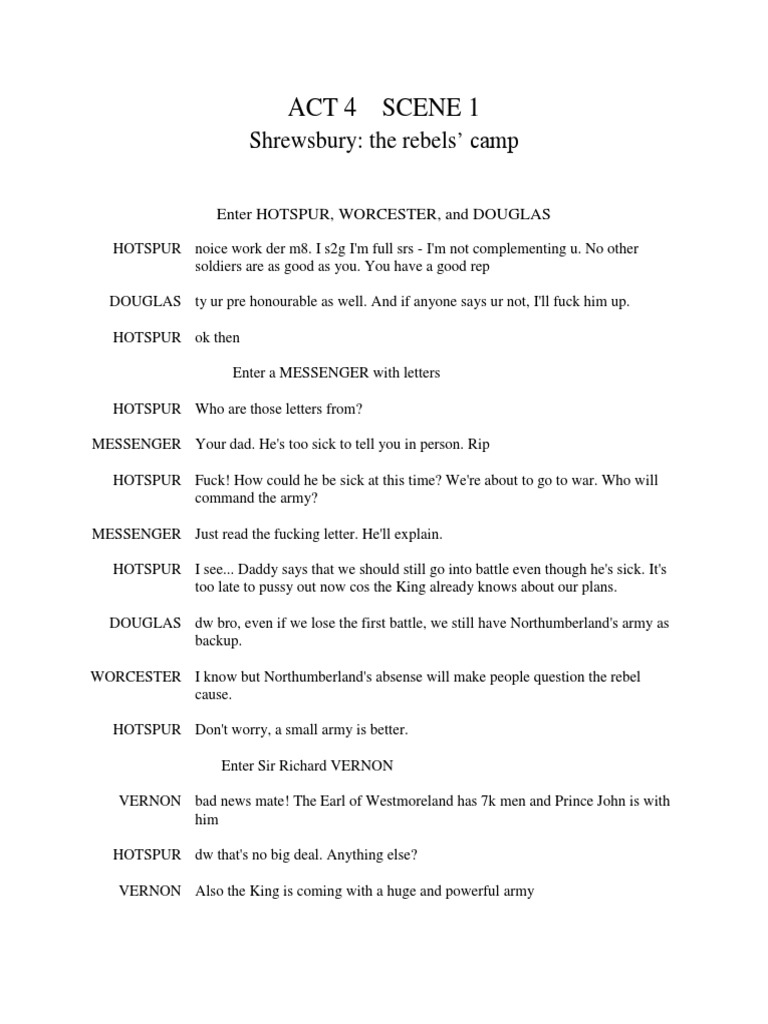 Act 4 Scene 1 Henry IV Part 1 | PDF | Henry Iv, Part 1 | Violence