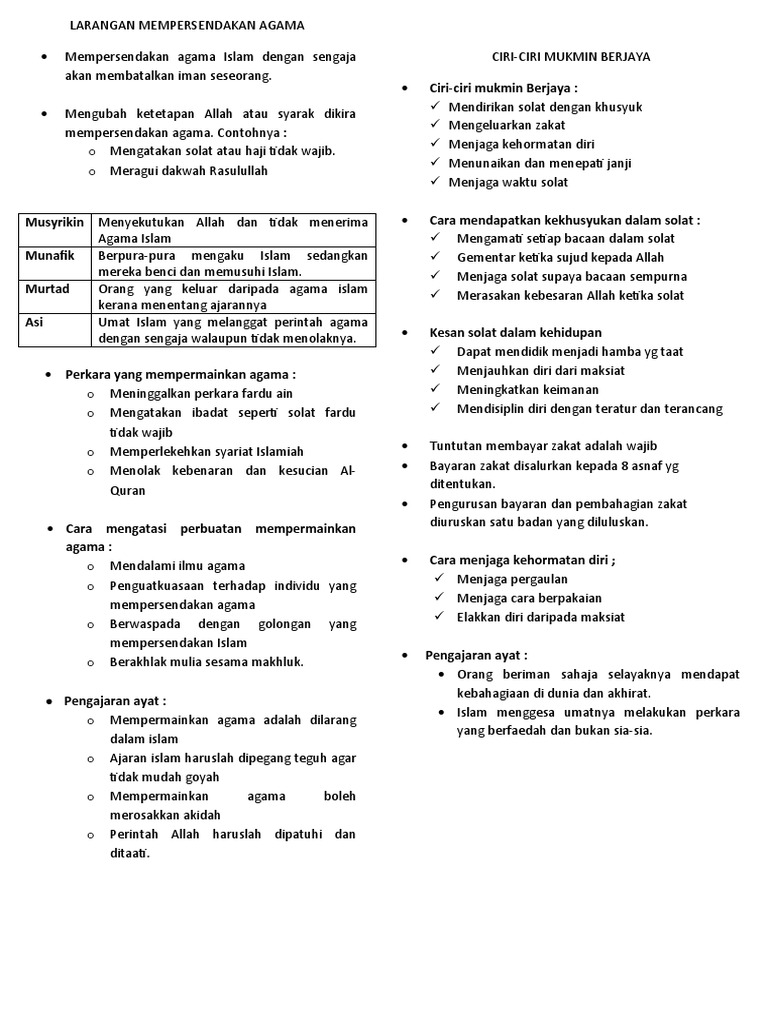 Nota SPM AGAMA Untuk MID YEAR EXAM | PDF