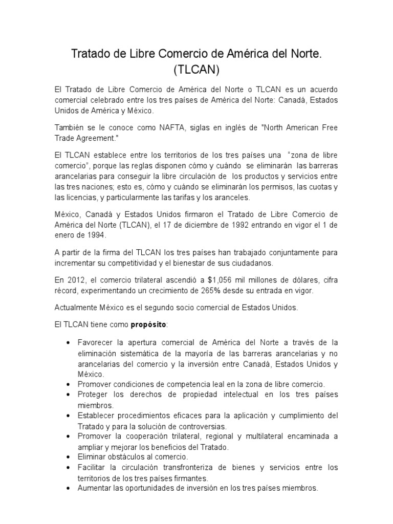 TLCAN | PDF | Tratado de Libre Comercio Norteamericano | Negocios Internacionales