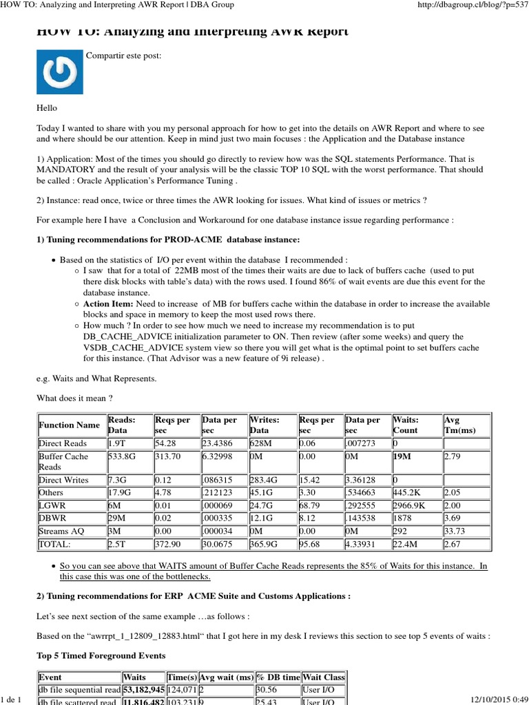 How To Analyzing And Interpreting Awr Report Pdf Oracle Database Databases