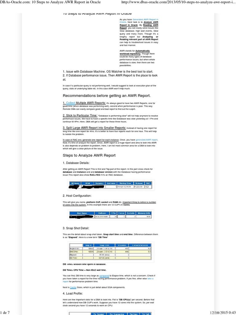 10 Steps To Analyze AWR Report in Oracle | PDF | Databases | Central ...