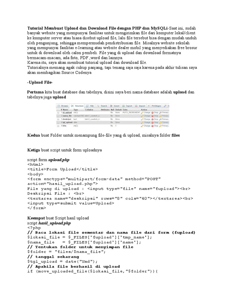 Tutorial Membuat Upload Dan Download File Dengan PHP Dan MySQLi | PDF