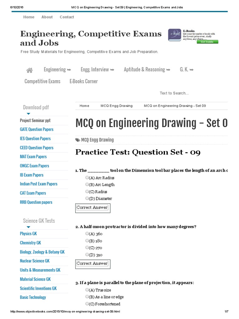 MCQ On Engineering Drawing - Set 09 - Engineering, Competitive Exams ...