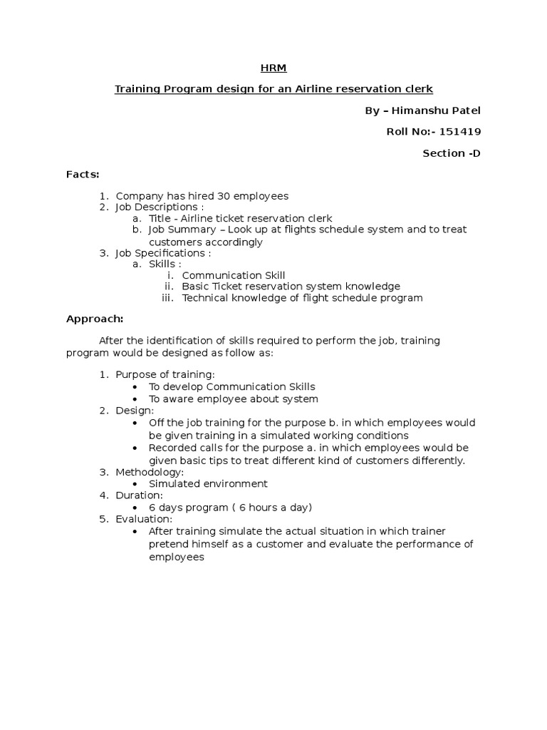 Airline Clerk Training Program Design | PDF | Business