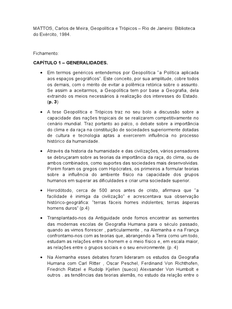 Geopolítica e Trópicos - Meira Mattos | PDF | Geografia | América do Sul