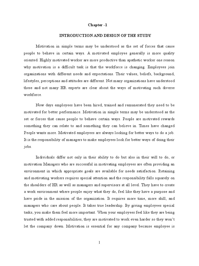 Chapter - 1 Introduction and Design of The Study | PDF | Motivation ...