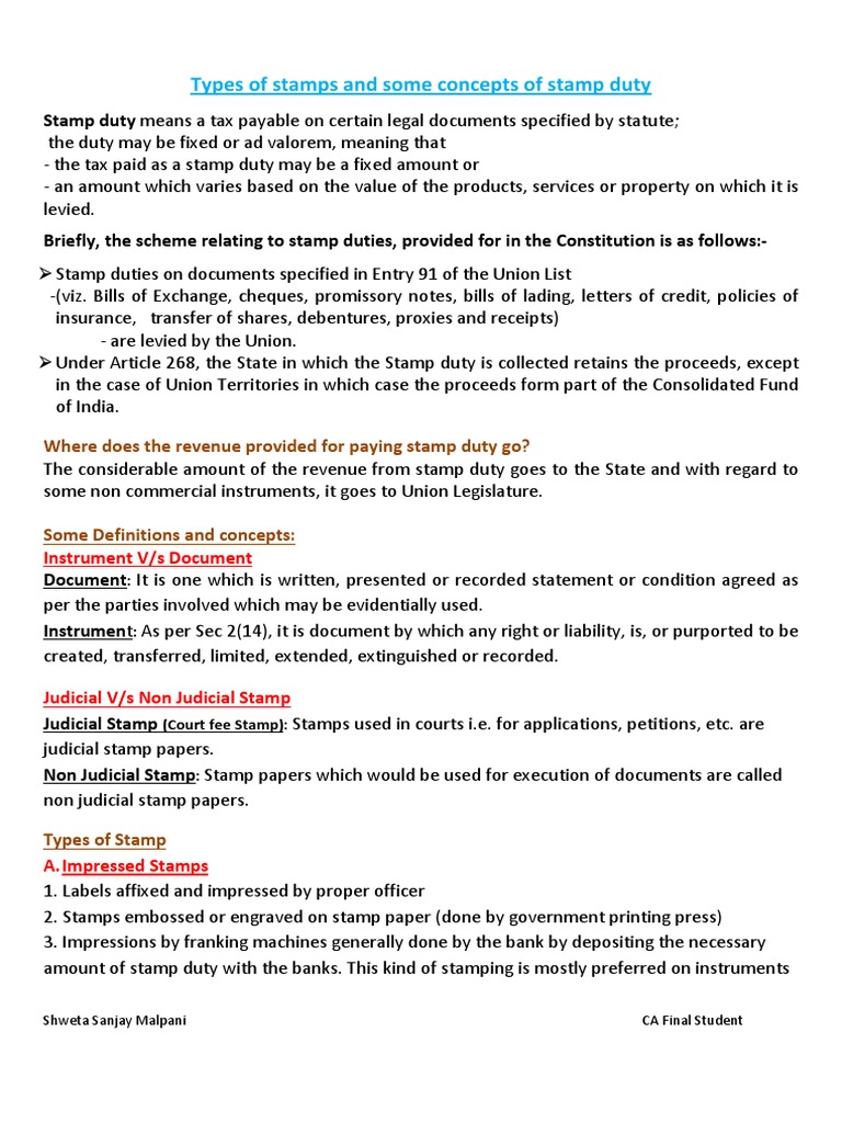 Types and Concepts of Stamp Duty | PDF | Seal (Emblem) | Postage Stamp