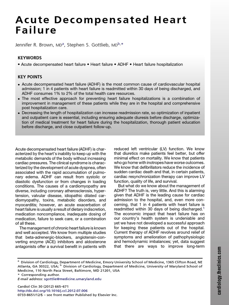 Managing Acute Decompensated Heart Failure | PDF | Heart Failure ...
