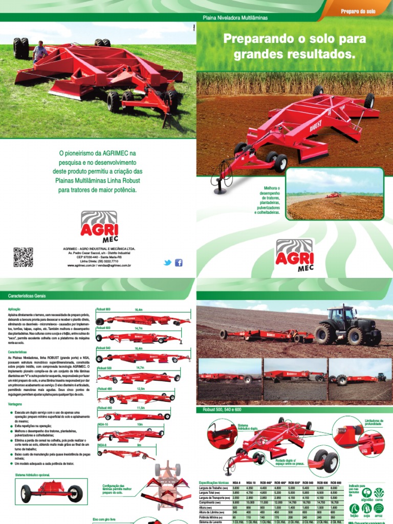 Plaina Niveladora Agrimec Robust 480 | PDF | Trator | Agronomia