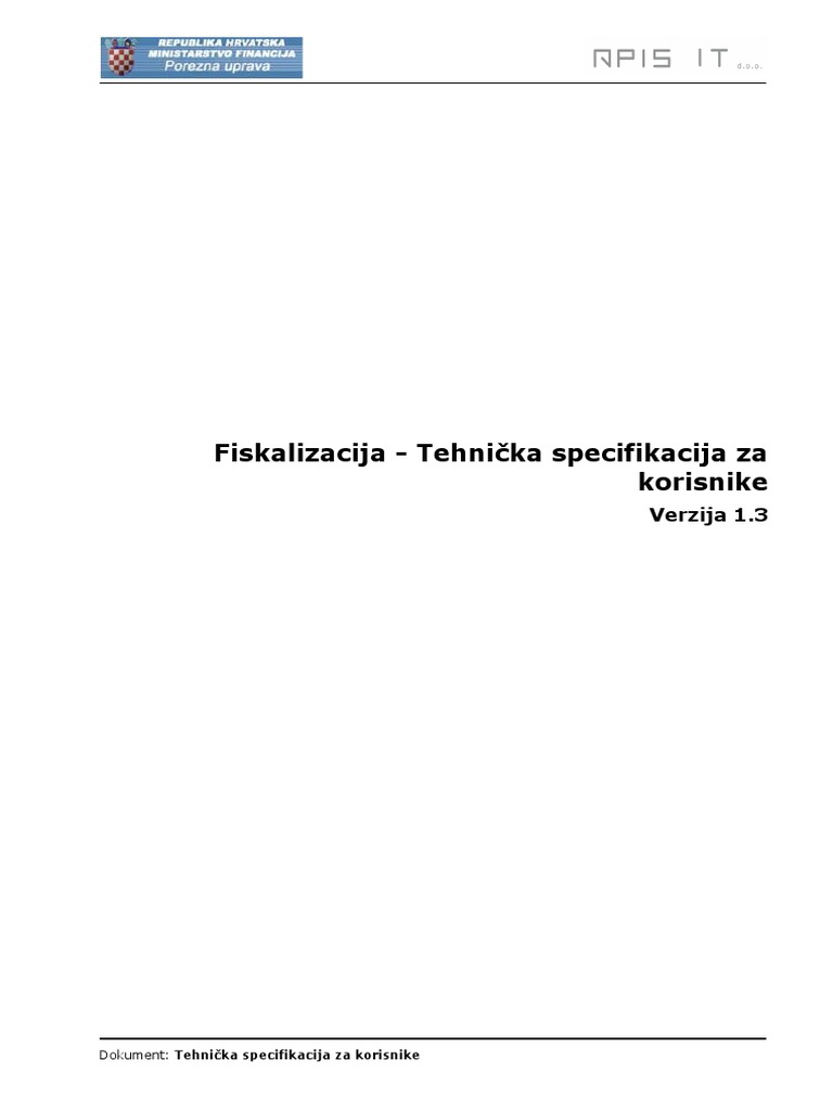 Tehnicka Specifikacija Za Korisnike 1.3 | PDF