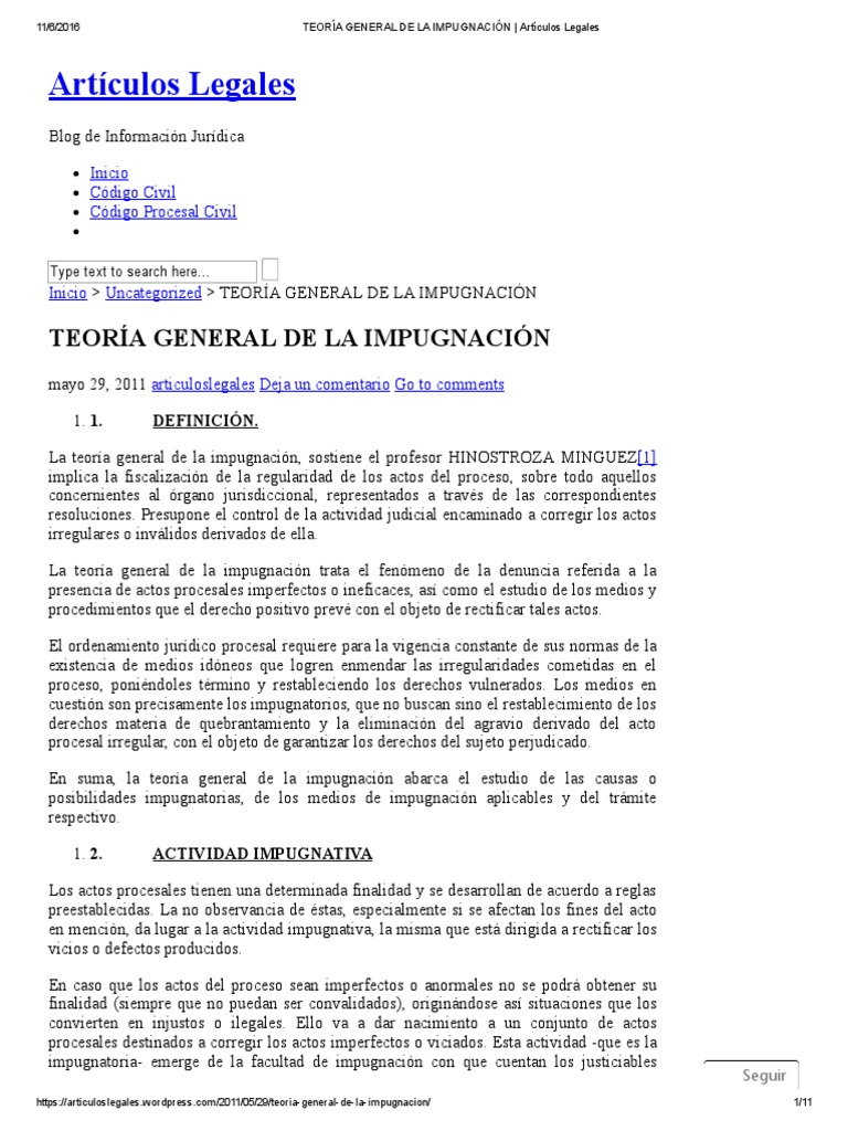 Teoría general de la impugnación: definición, fundamentos y alcance de ...