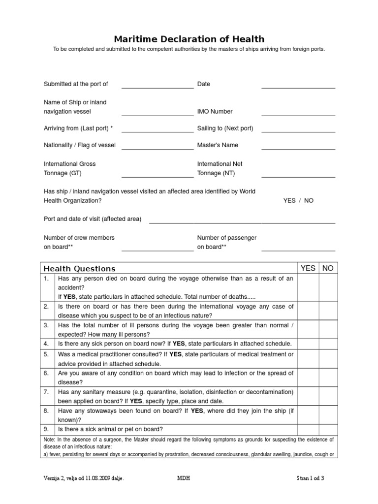 Maritime Declaration of Health | PDF | Tonnage | Quarantine