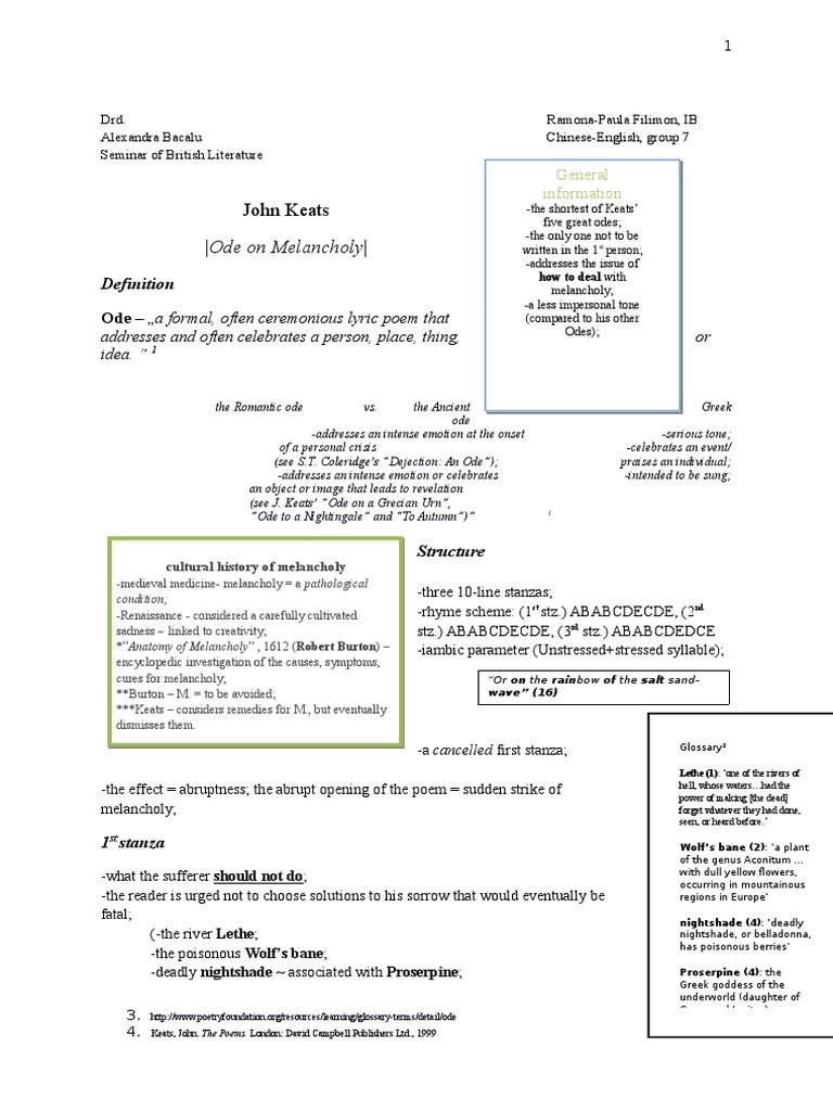 Analysis of Keats' Ode on Melancholy | PDF | John Keats | Poetry