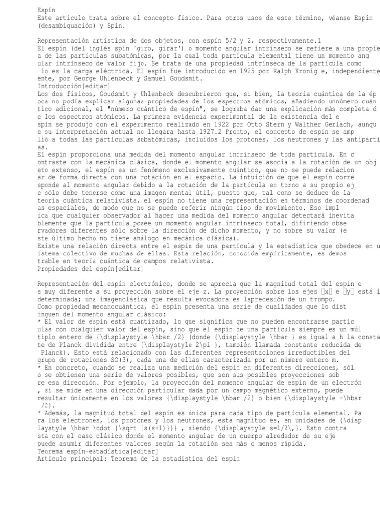 Espín | PDF | Spin (Física) | Epistemología de la ciencia
