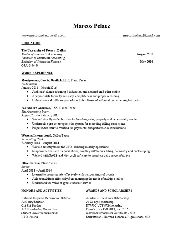 Marcos Pelaez: Accounting Resume | PDF