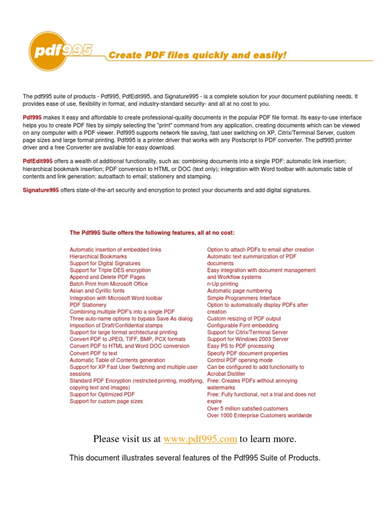 Pdf995 Suite: Free PDF Tools & Features | PDF | Portable Document ...