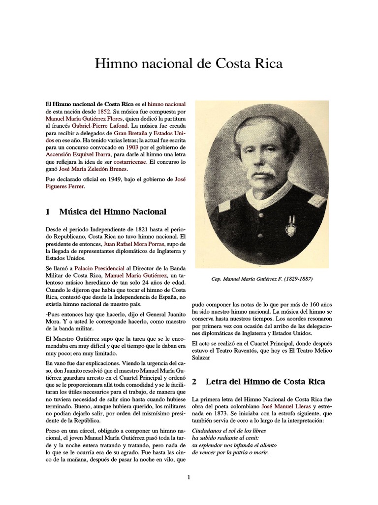 Himno Nacional de Costa Rica | PDF | Canciones patrióticas | Trabajos