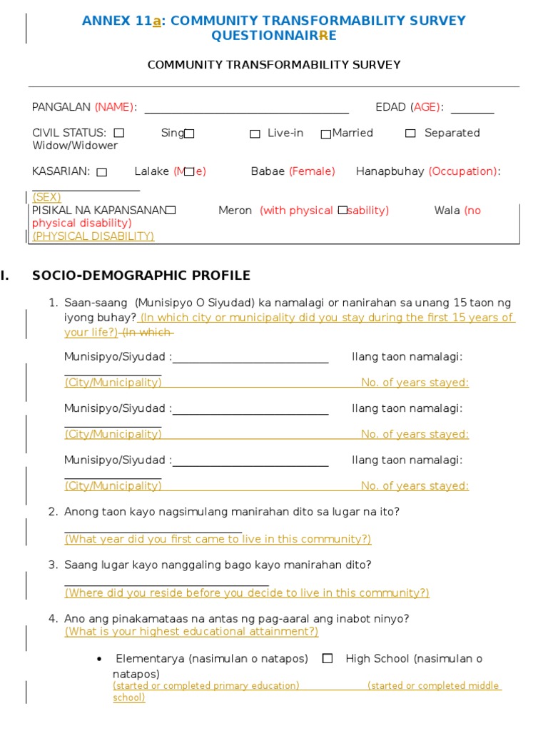 Annex 11a. Community Transformative Survey Questionnaire - Docx (May 9 ...