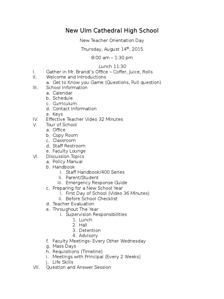 2015 New Teacher Orientation Schedule | PDF