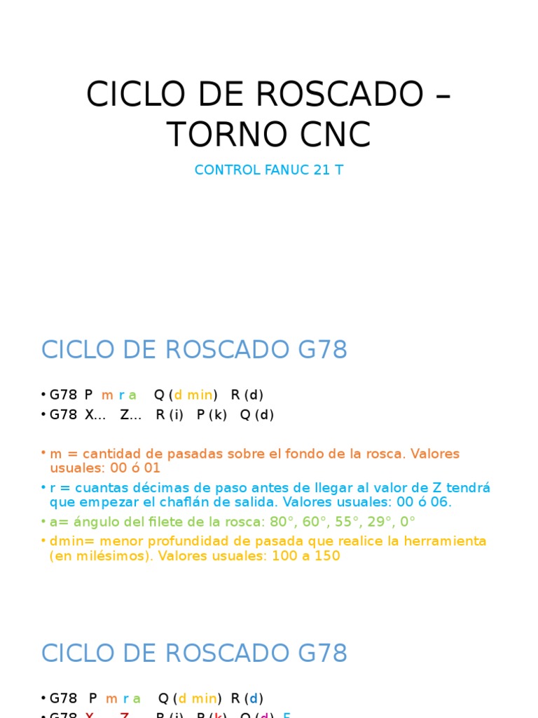 Ciclo de roscado G78 en torno CNC | PDF
