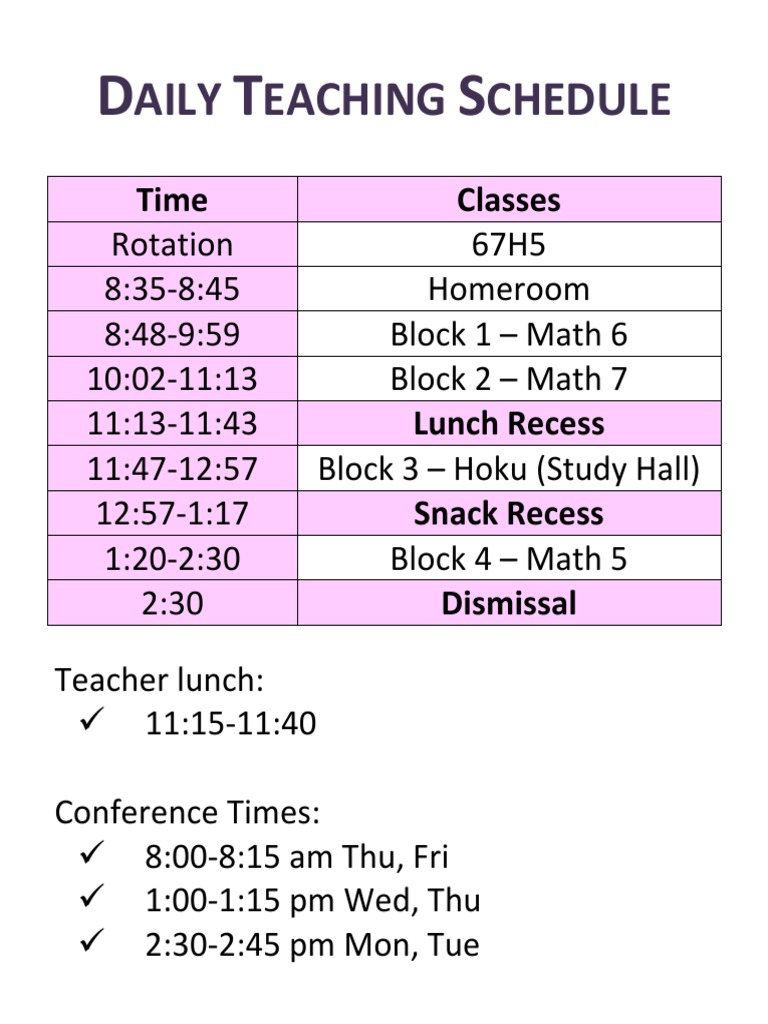Daily Teaching Schedule Overview | PDF