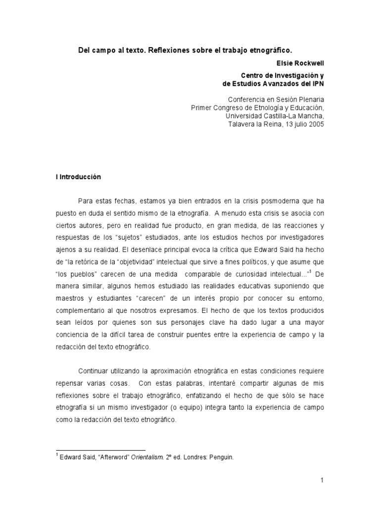 Rockwell-Del Campo Al Texto PDF | PDF | Etnografía | Conocimiento