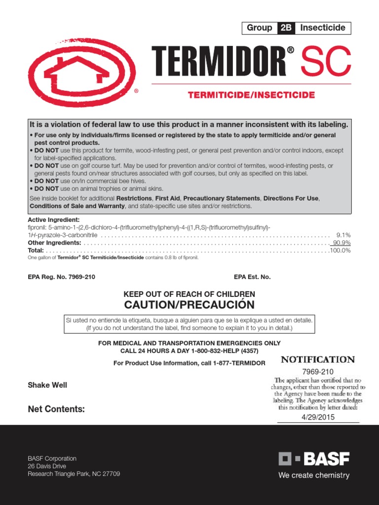 Product Label for Termidor SC Termiticide/Insecticide | PDF | Basement ...