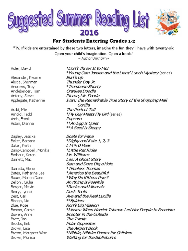 Summer Reading Grades 1-2 | PDF
