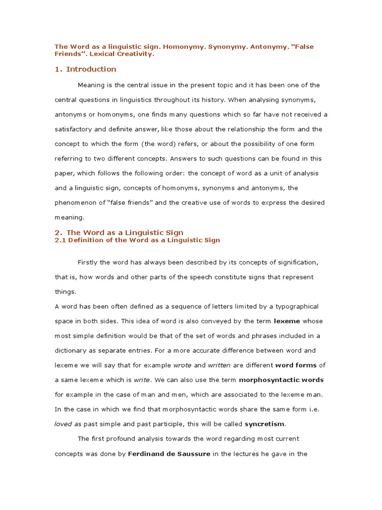 Understanding Linguistic Signs and Antonymy | PDF | Linguistics | Word