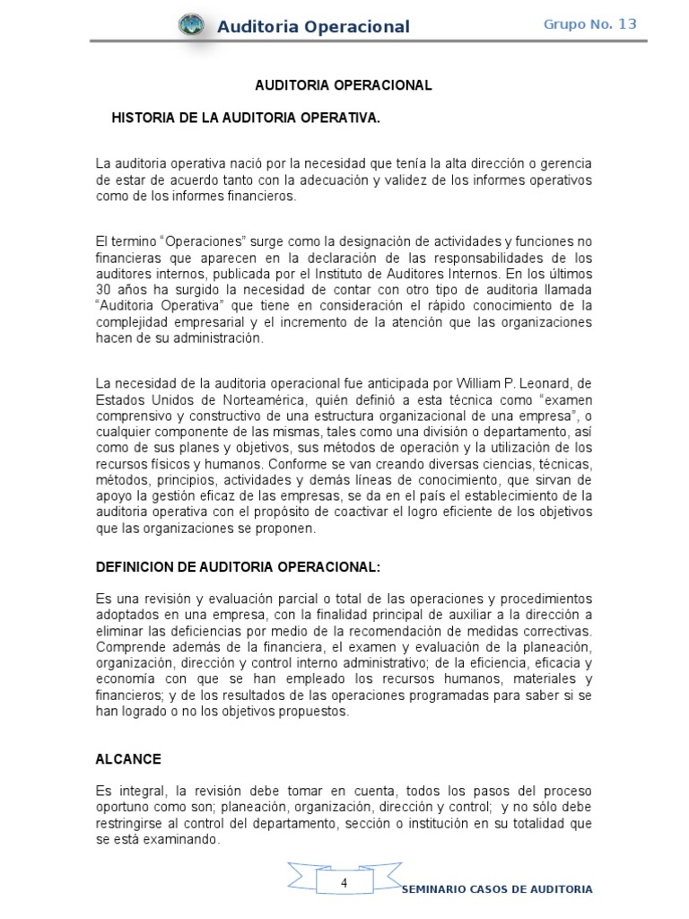 Definición de Auditoría Operacional | PDF | Auditoría financiera ...