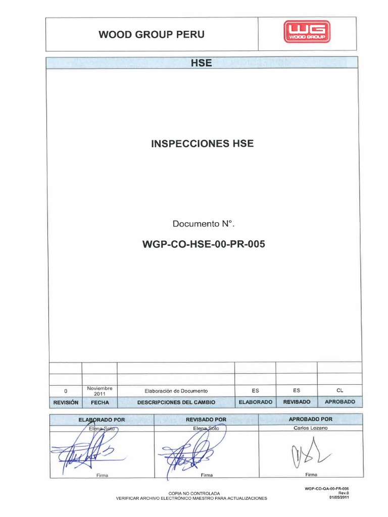 WGP Co Hse 00 PR 005 (Inspecciones Hse) Rev 0 | PDF | Herramientas | Factores humanos y ergonomía