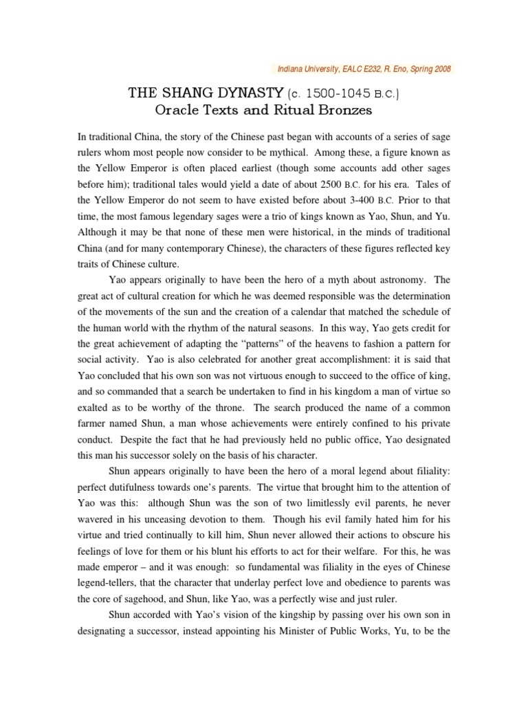 The Shang Dynasty Oracle Texts and Ritual Bronzes: Indiana University ...
