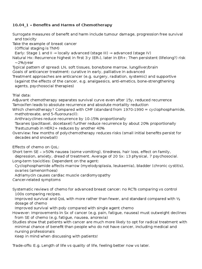 Oncology Notes | PDF | Chemotherapy | Breast Cancer