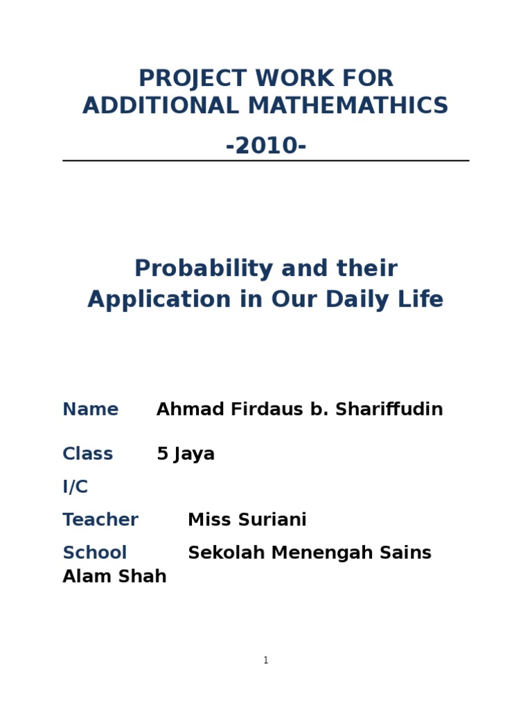 Add Math Project Work - Probability | PDF | Probability And Statistics ...