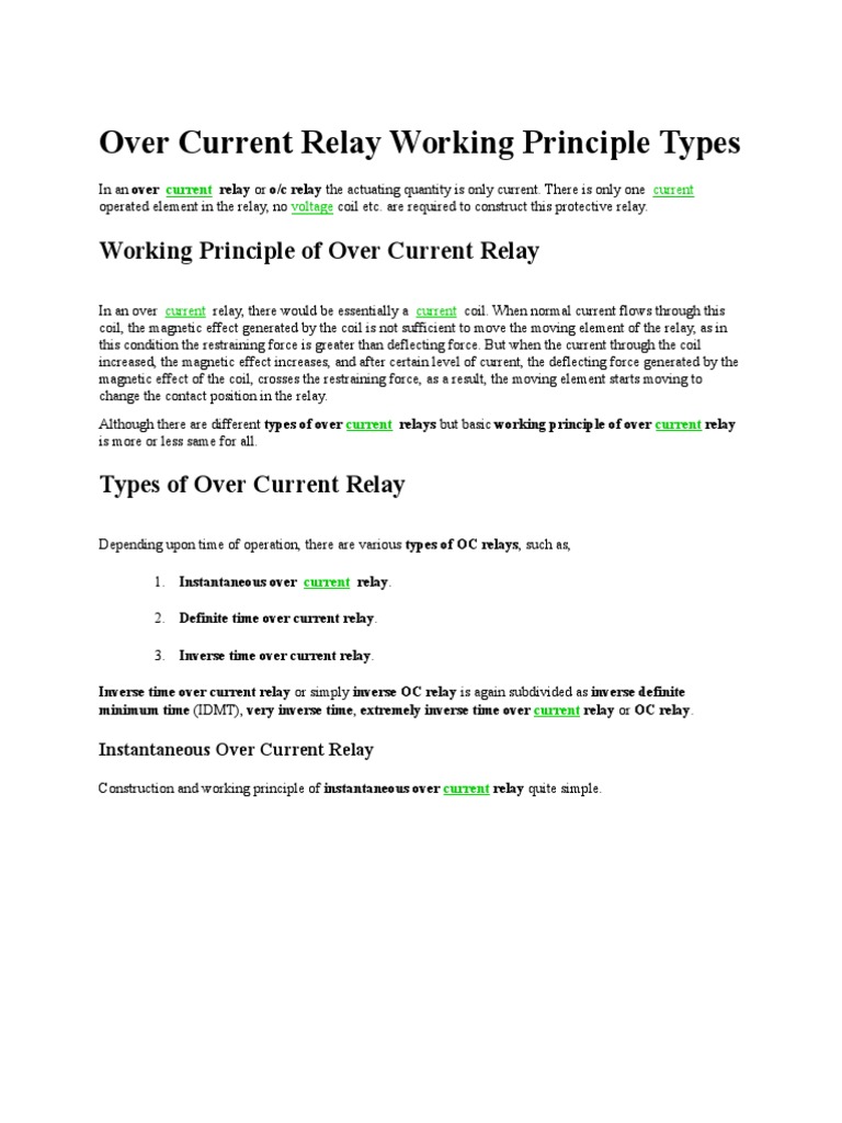 Over Current Relay Types and Principles | PDF | Relay | Electric Current