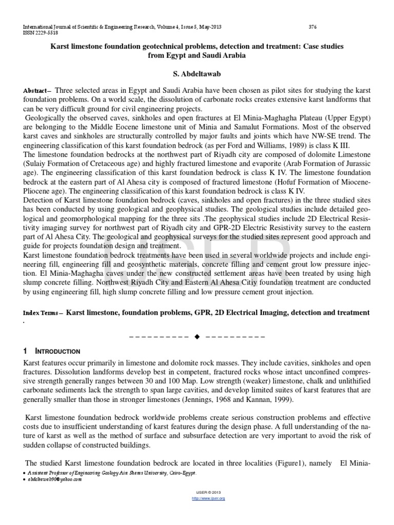 Researchpaper Karst Limestone Foundation Geotechnical Problems ...