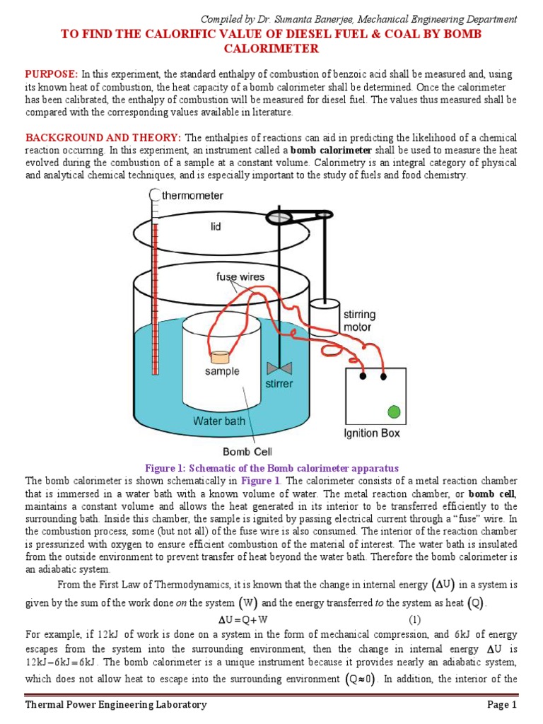 Bomb Calorimeter Experiment Overview | PDF | Heat | Physical Sciences