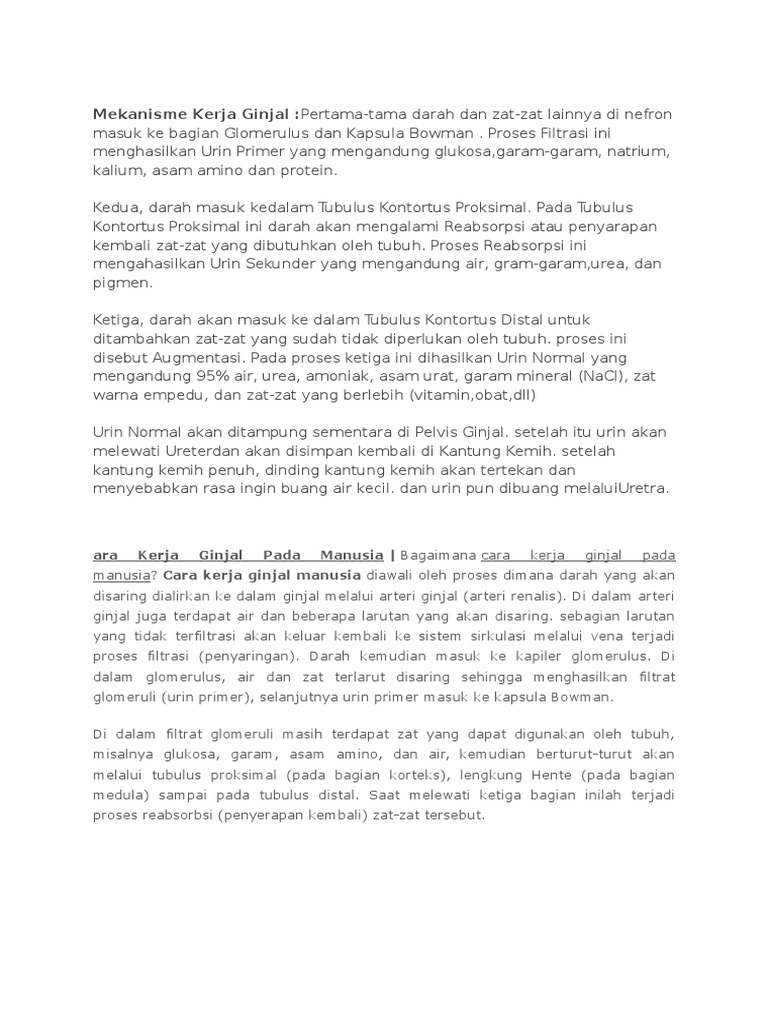 Mekanisme Kerja Ginjal | PDF