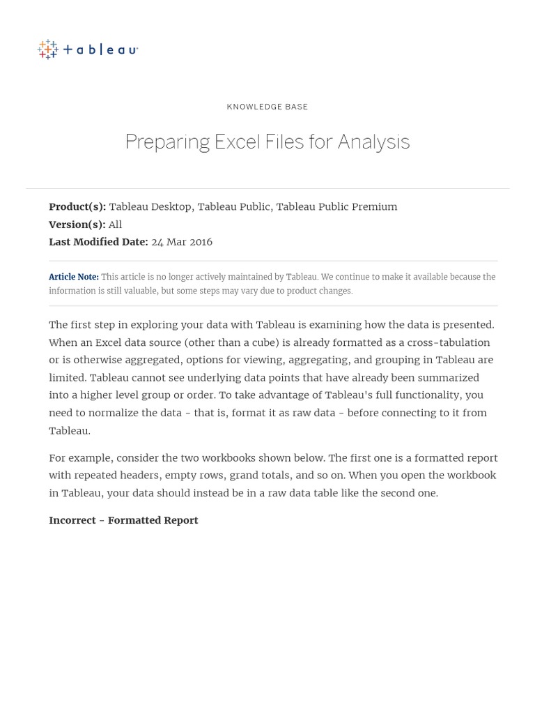 Preparing Excel Files For Analysis - Tableau Software | PDF | Microsoft ...