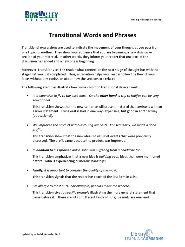 Common Transition Words Explained | PDF | Comma | Punctuation