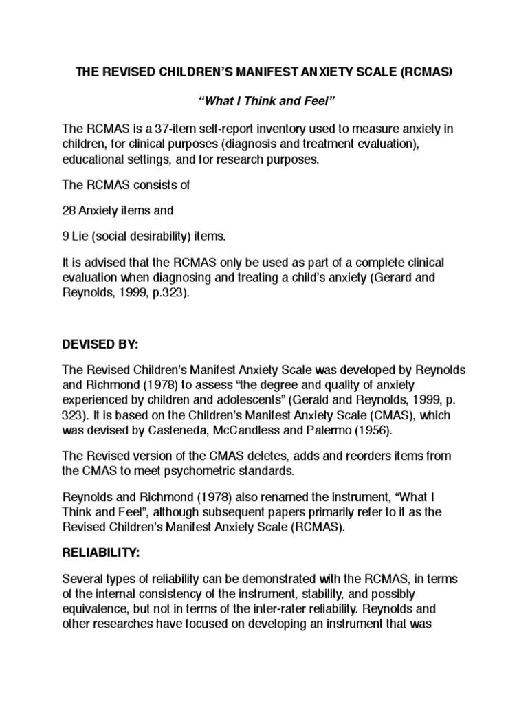 Rcmas Scoring | PDF | Psychometrics | Standard Deviation